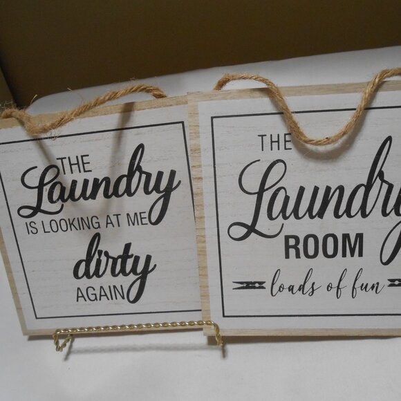 Old East Main co. | Art | 2 New Rustic Wooden Laundry Signs W Jute Rope ...